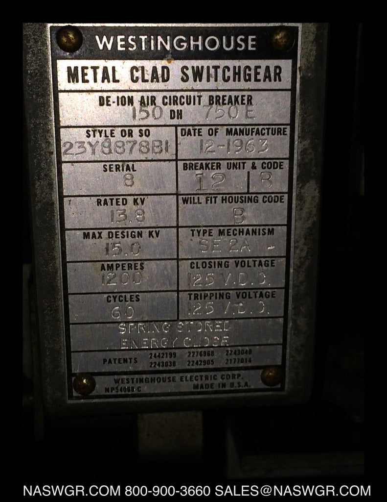 Westinghouse 150DH750E Circuit Breaker (E/O,D/O) - 1200 Amp — North American Switchgear Store