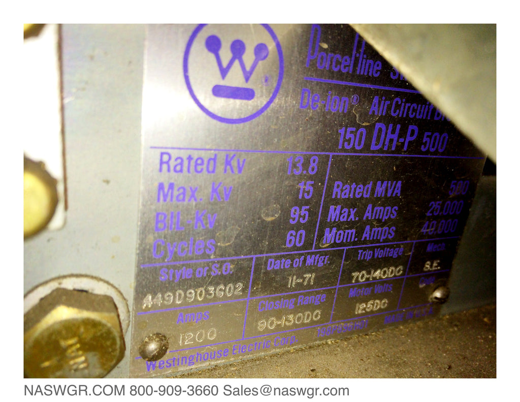 Westinghouse 150DHP500 Circuit Breaker (E/O,D/O) - 1200 Amp — North American Switchgear Store
