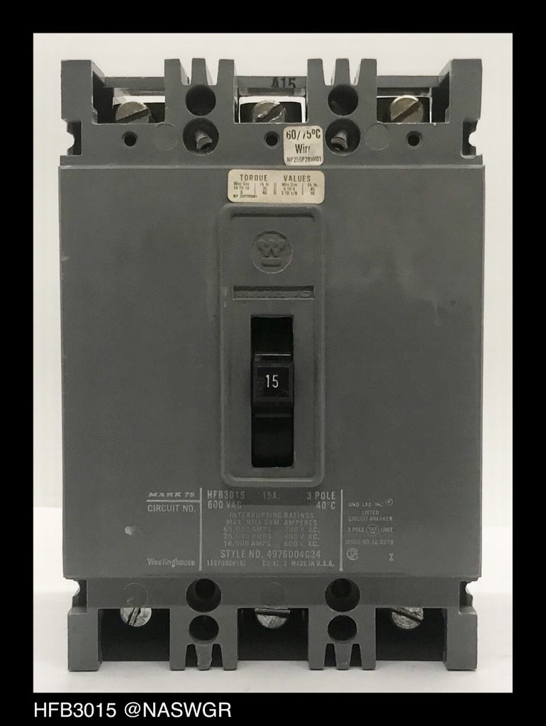 Westinghouse HFB3015 Molded Case Circuit Breaker ~ 15 Amp — North American Switchgear Store