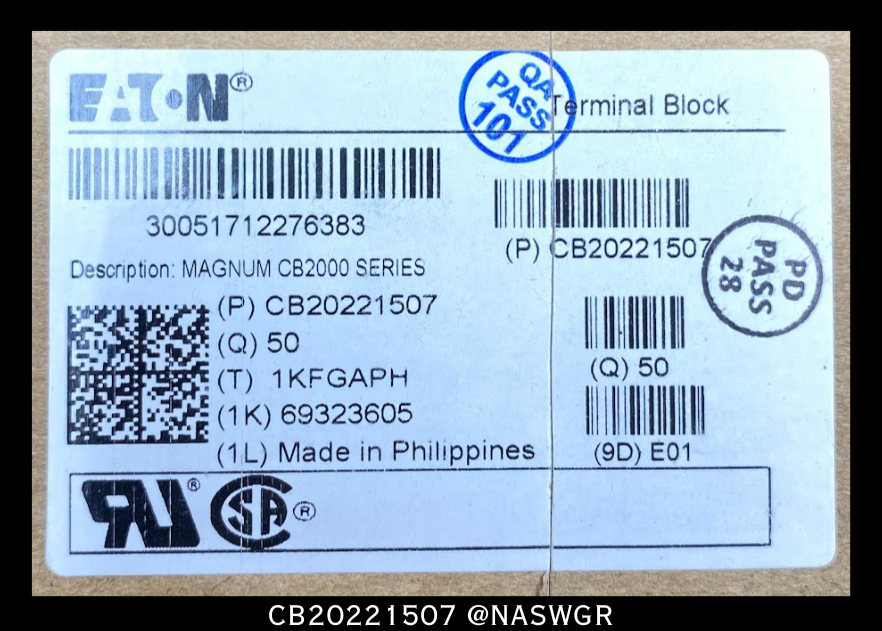 Eaton CB20221507 Magnum CB2000 Series Terminal Block - Unused — North ...