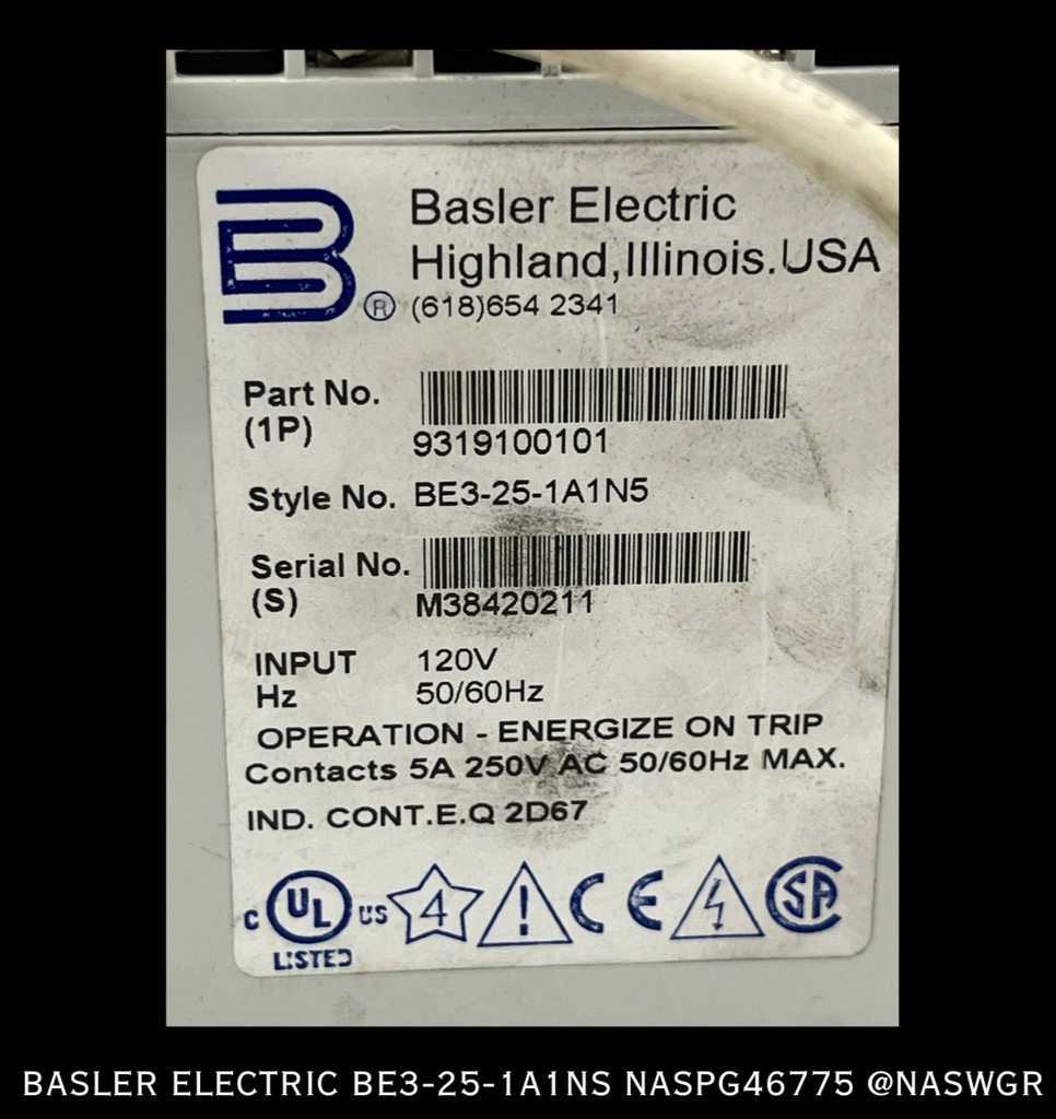 9319100101 Basler Electric BE3-25-1A1NS SYNCH CHECK RELAY — North ...