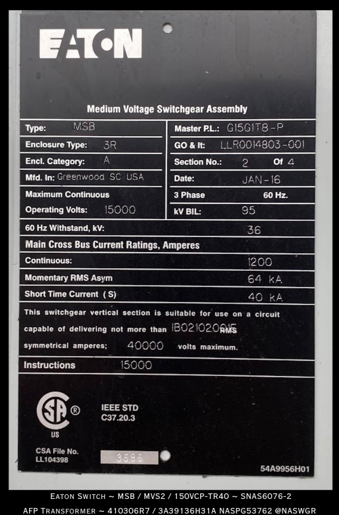 Eaton Outdoor Switch MSB / MVS2 / 150VCP-TR40 - 15KV/1200A — North ...