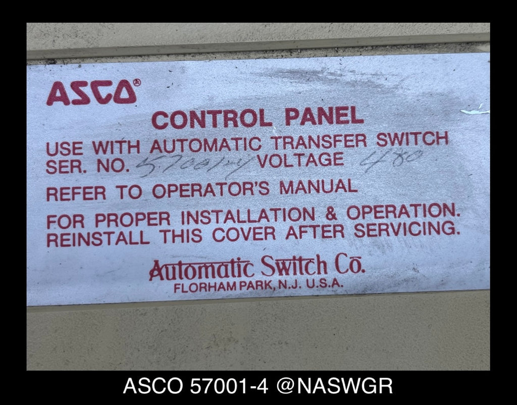57001-4 ~ ASCO 57001-4 Automatic Transfer Switch Control Panel — North ...