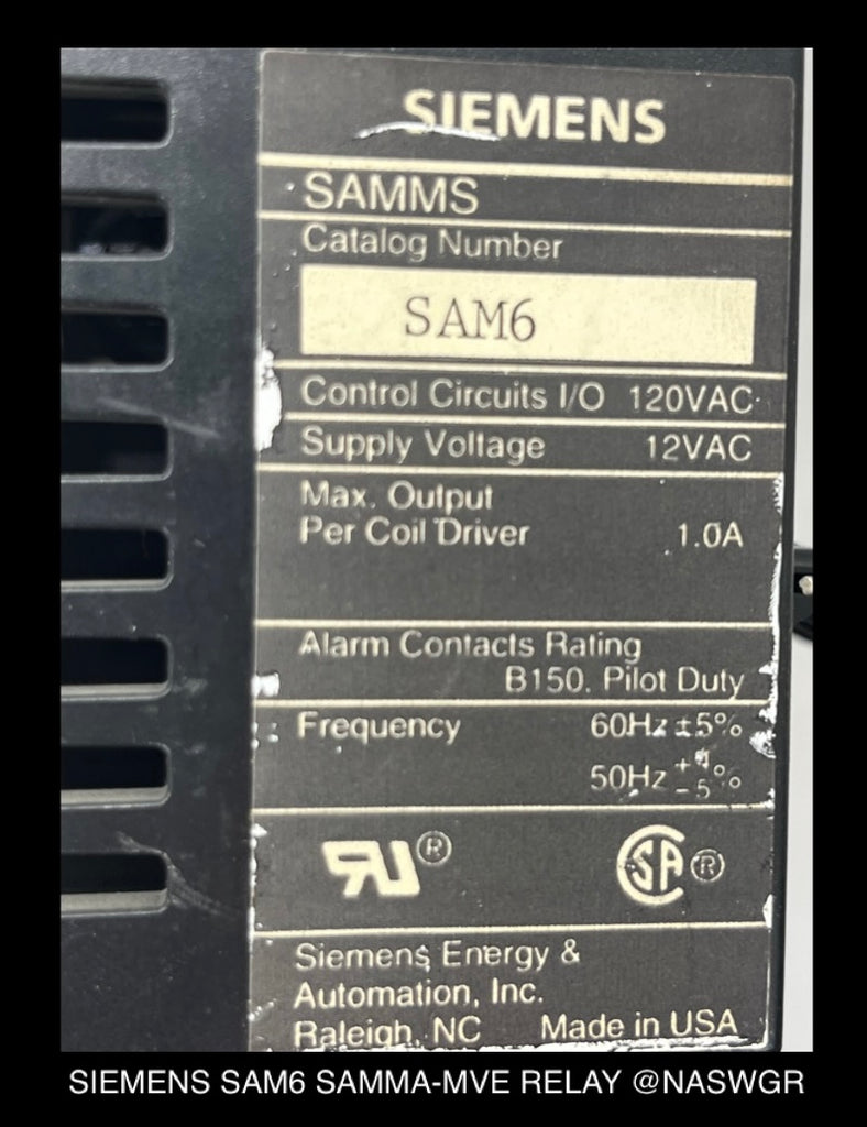 SAM6 ~ Siemens SAM6 SAMMA-MVE Relay — North American Switchgear Store
