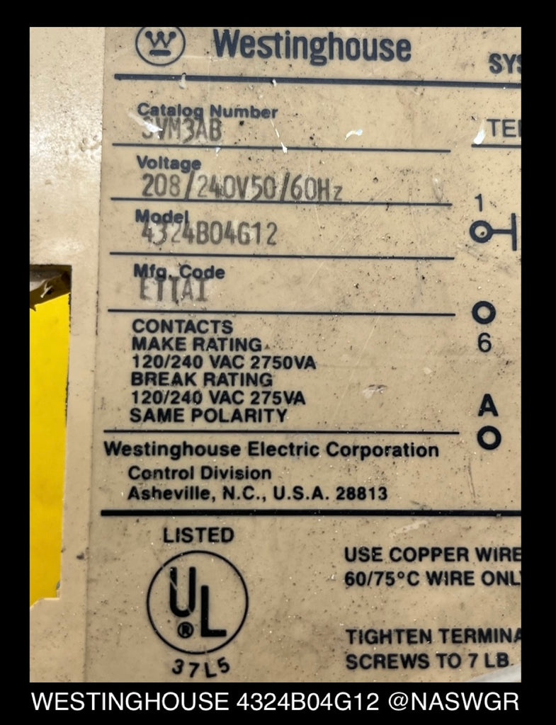 4324B04G12 ~ Westinghouse 4324B04G12 SVM3AB System Voltage Monitor ...