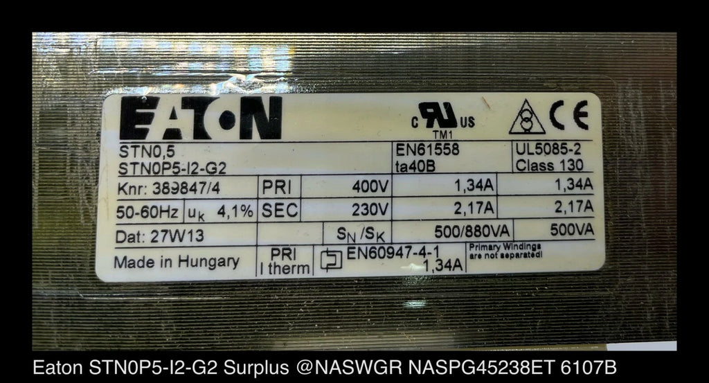 Eaton STN0P5-I2-G2 Control Transformer STN -Type: STN0,5 (400/230) - S ...