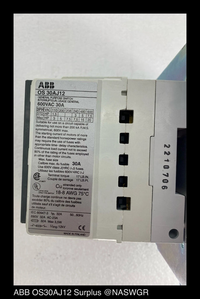 ABB Open Disconnects, POWERLINE Series - Item# OS30AJ12 - Surplus ...