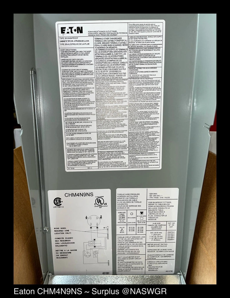 Eaton CHM4N9NS Pedestal Mount Metered 125A-120/240VAC Power Outlet Pan ...