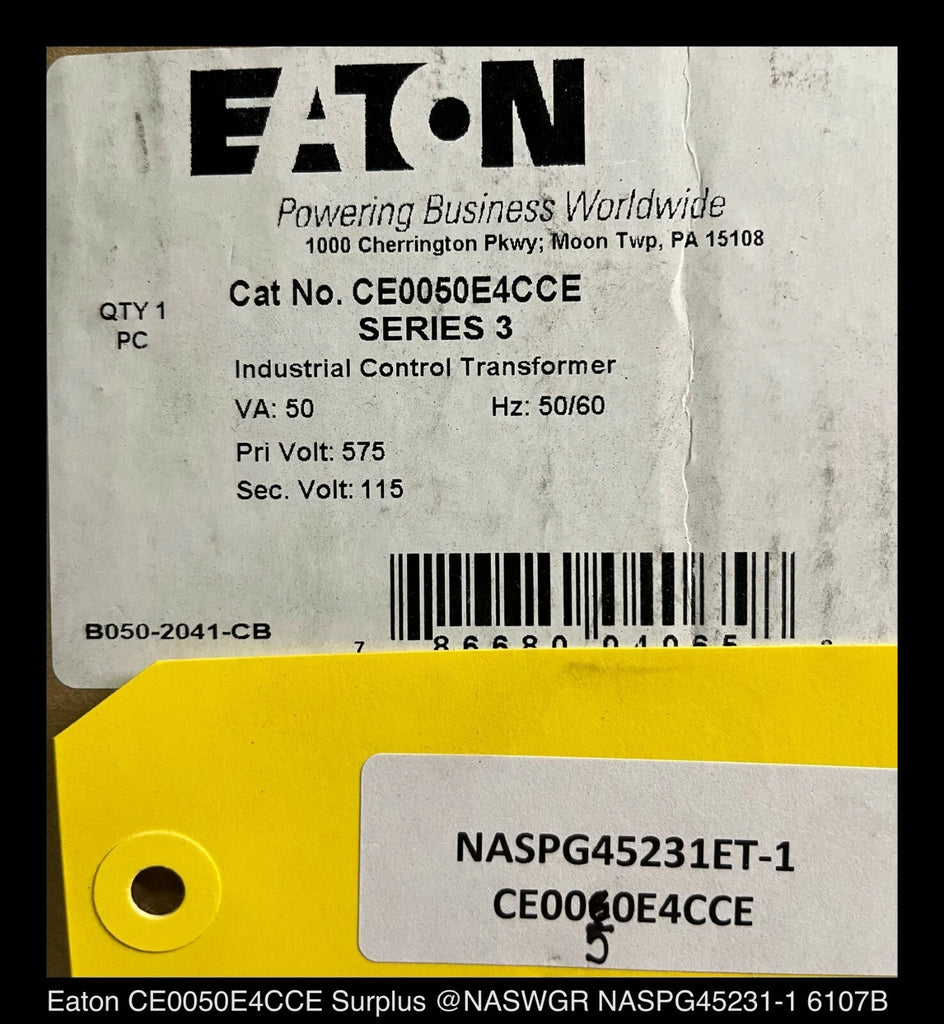 Eaton CE0050E4CCE 50VA Industrial Control Transformer - Surplus — North ...