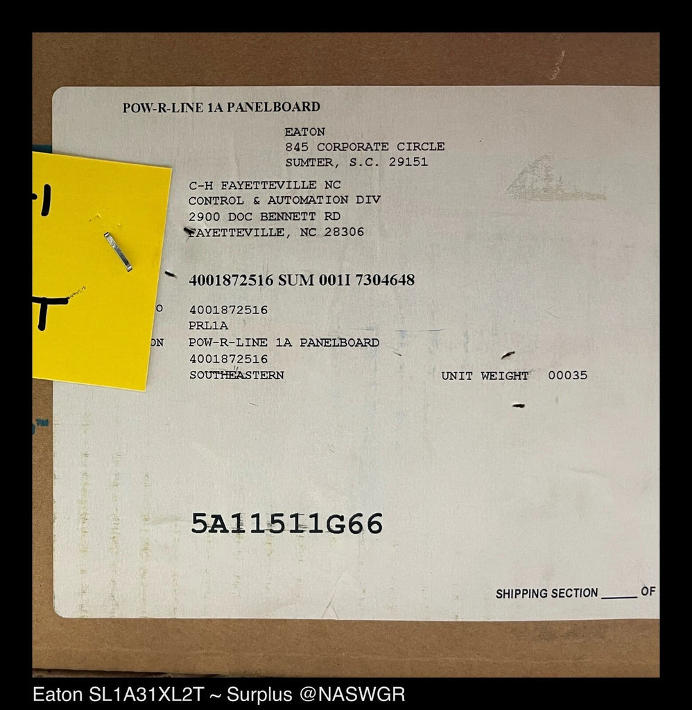 EATON PRL1A 5A11511G66 - SL1A31XL2T POW-R-LINE 1A PANELBOARD (Copy ...
