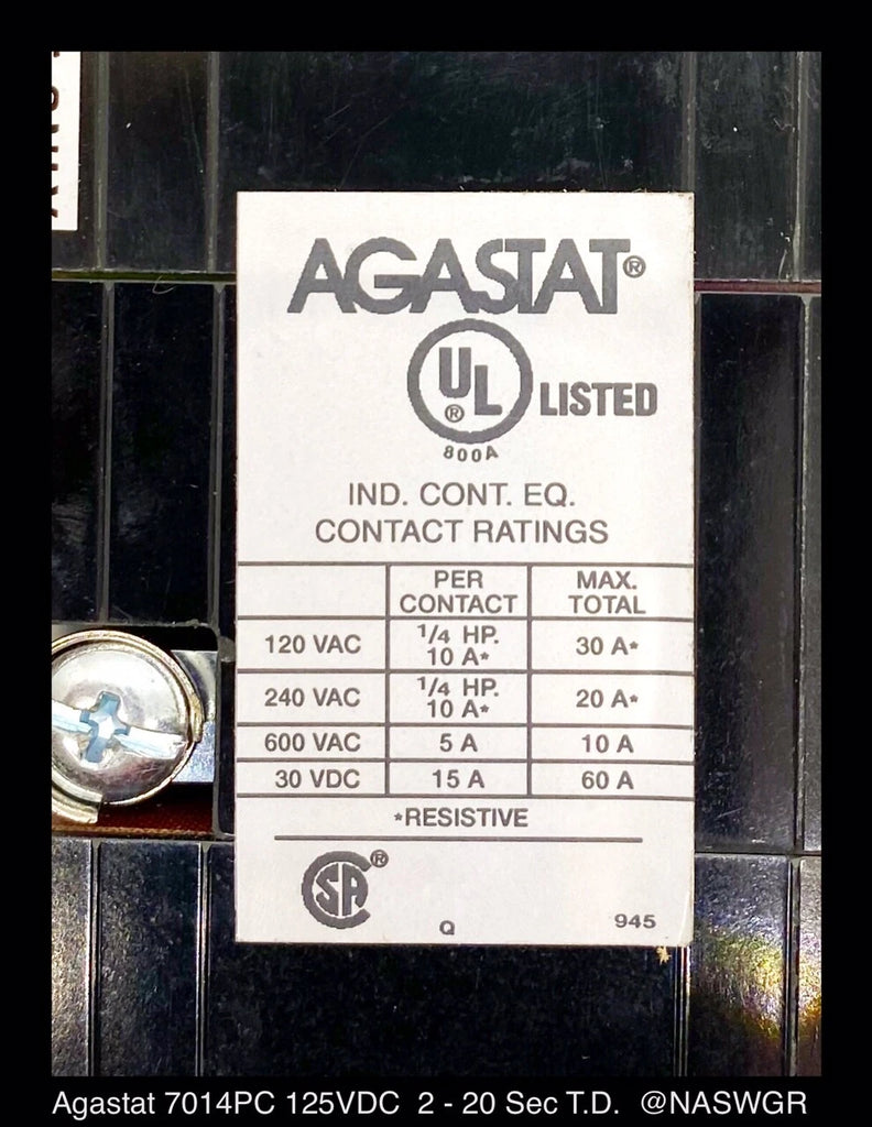 Agastat 7014PC Relay 2-20 Seconds - Unused Surplus - 125VDC — North ...