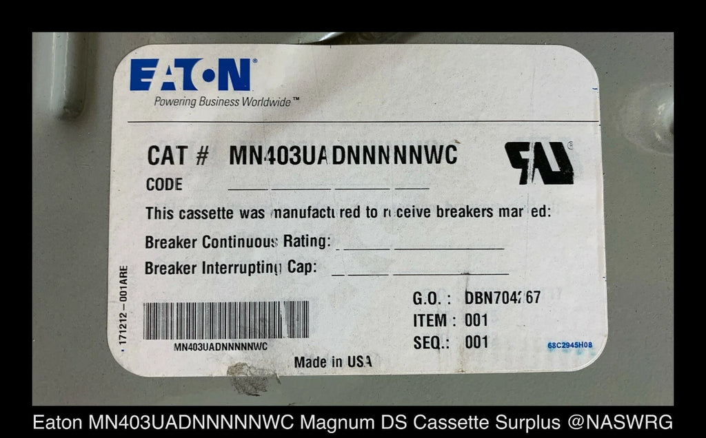 Eaton MN403UADNNNNNWC Magnum Universal Cassette - 1600-4000 Amp - Unus ...