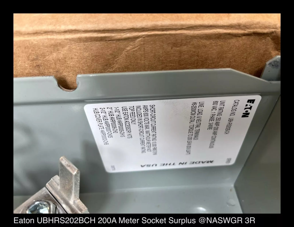 Eaton UBHRS202BCH 200A Meter Socket 600V 4-Jaw - Surplus — North ...