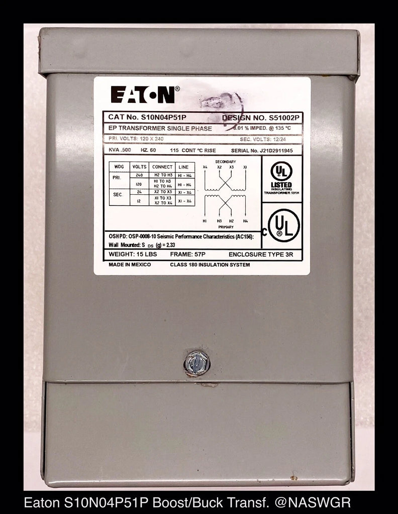 Eaton S10N04P51P Boost/Buck Encapsulated Transformer .5KVA - Surplus ...