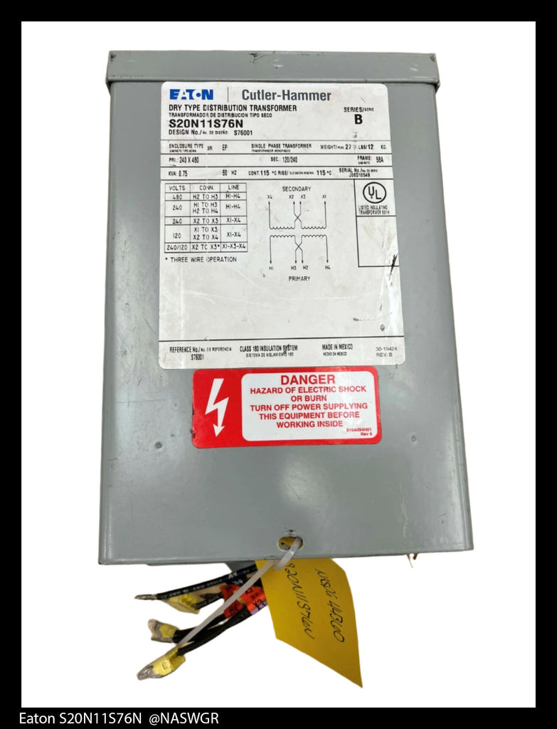 Eaton S20N11S76N Dry Type Distribution Transformer .75KVA Single Phase ...