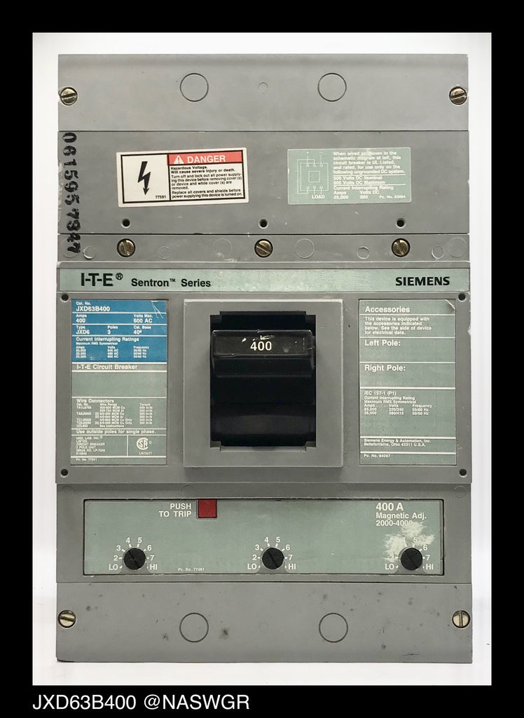 Siemens JXD63B400 Molded Case Circuit Breaker - 400 Amp — North ...