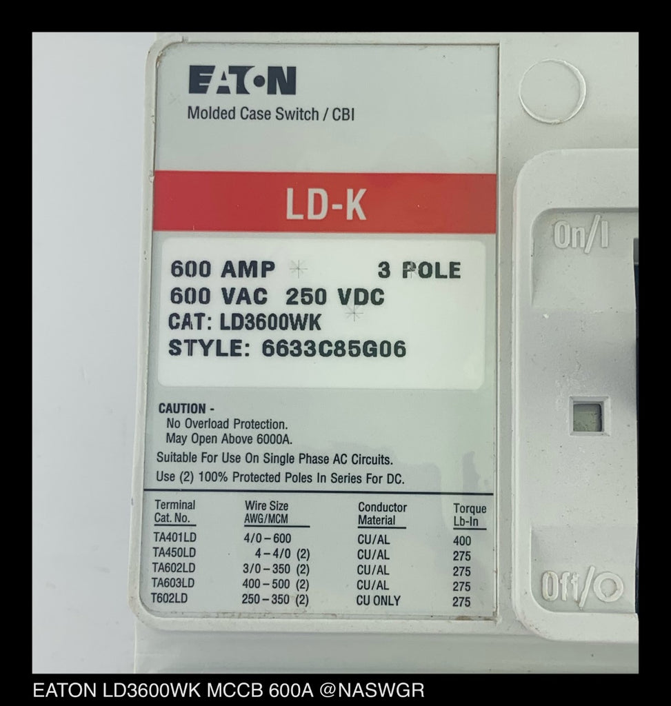 Eaton LD3600WK Molded Case Switch - 600 Amp - Unused — North American ...