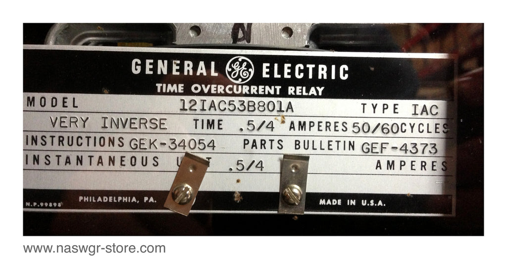 12IAC53B801A , GE Time Overcurrent Relay , Type: IAC , Very Inverse Ti ...