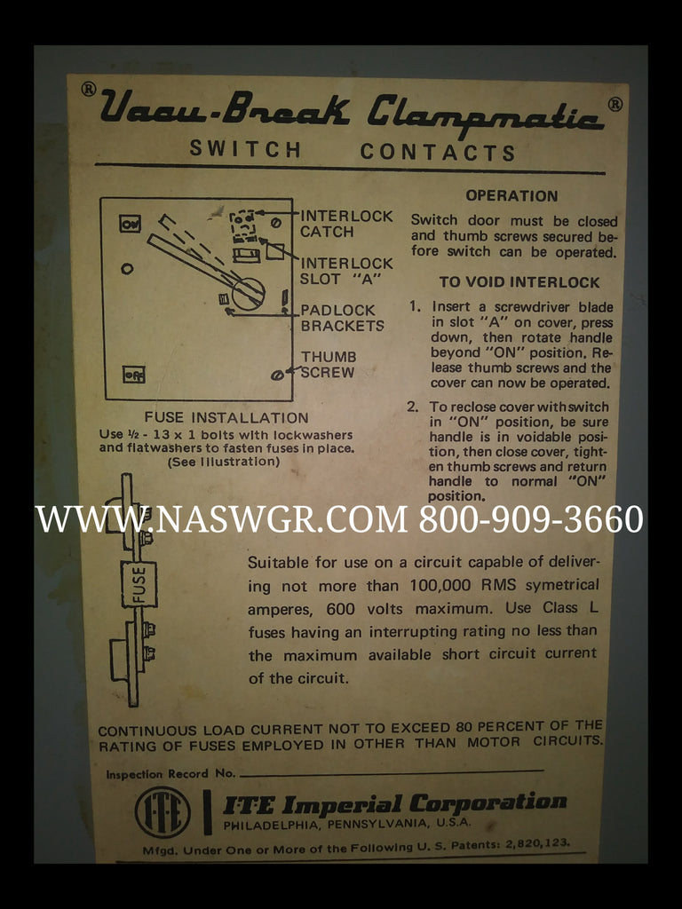 ITE/Siemens VF358BL Panel Board Switch — North American Switchgear Store