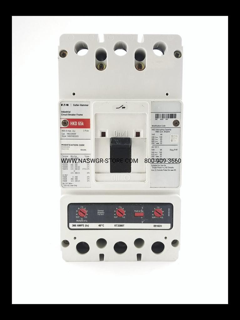 Eaton HKD3400F Molded Case Circuit Breaker w/ AL/LO Aux Switch ~ 300 A ...