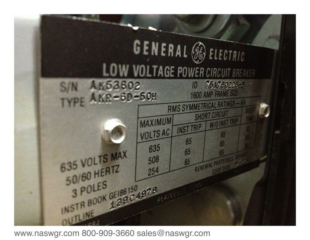 General Electric AKR-6D-50H Circuit Breaker (M/O,D/O) - 1600 Amp ...