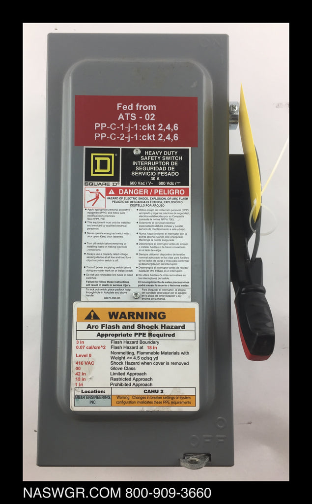 Square D H361N Heavy Duty Safety Switch - 30A/600v/3P/N1 - Unused ...