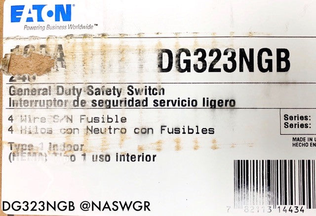 Eaton DG323NGB General Duty Safety Switch - 100A/240V/3P4W/N1 - Unused ...