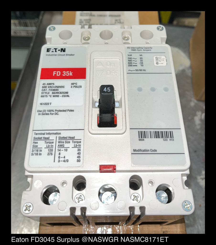 Eaton FD3045 Molded Case Circuit Breaker - 45 Amp - Unused — North ...