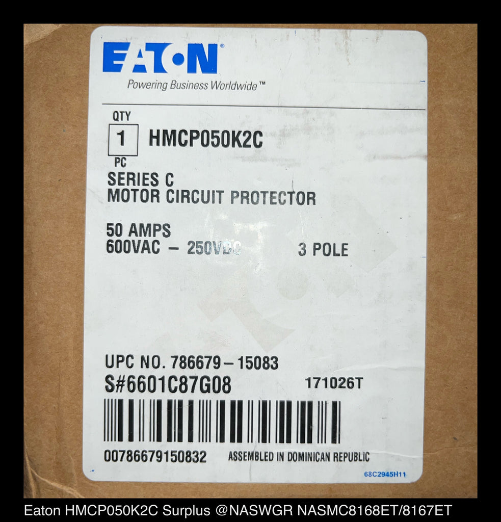 Eaton HMCP050K2C Motor Circuit Protector ~ 50 Amps - Unused Surplus ...