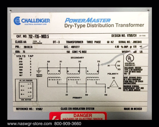 Challenger 752-F35-MOD.5 Power Master Dry Type Distribution Transforme ...