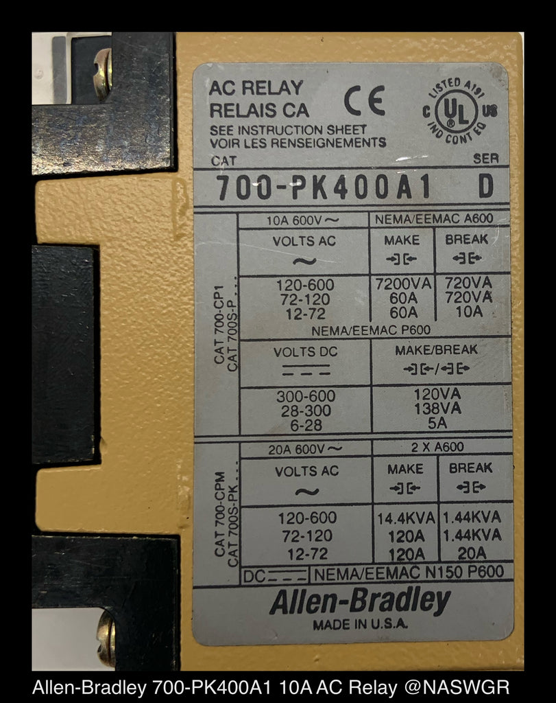 Allen-Bradley 700-PK400A1 AC Relay — North American Switchgear Store
