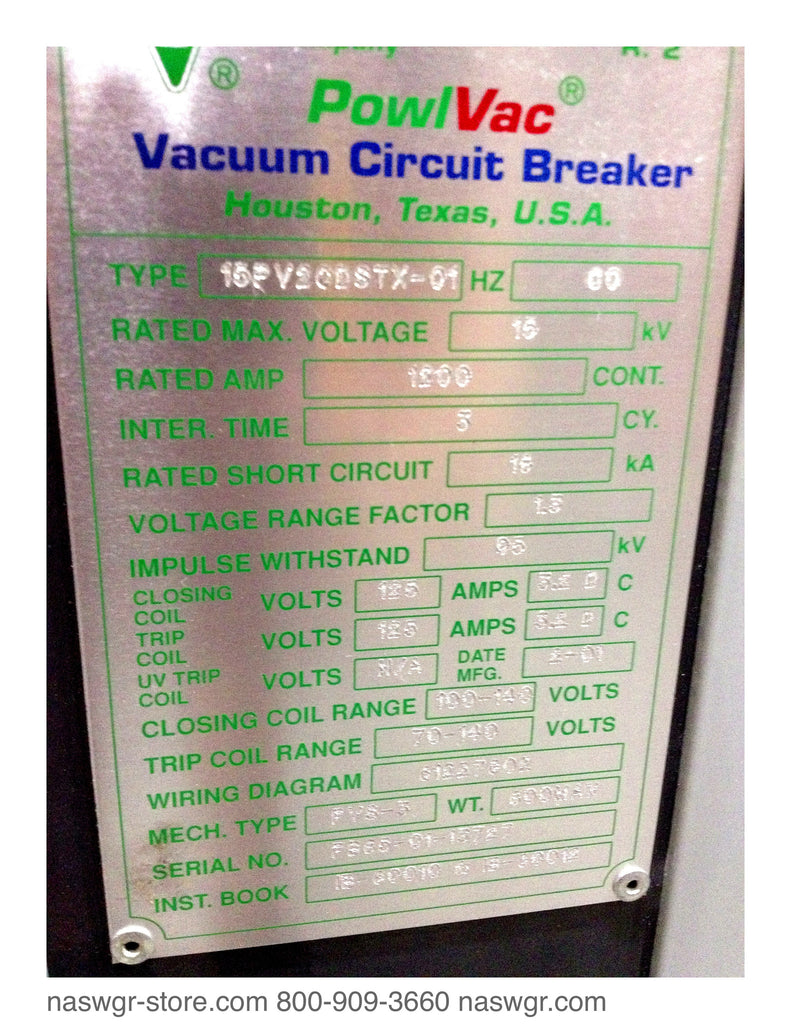 Powell 15PV2CDSTX-01 Vacuum Circuit Breaker (E/O,D/O) - 1200 Amp ...
