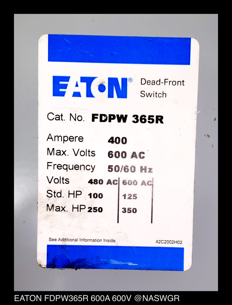 Eaton FDPW365R Fusible Panelboard Switch - 400 Amp - Unused — North ...