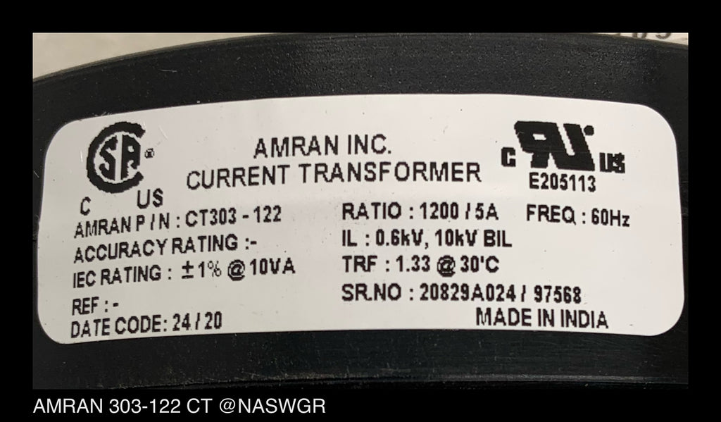 Amran CT303-122 Current Transformer - 1200:5 Amp - Unused — North ...