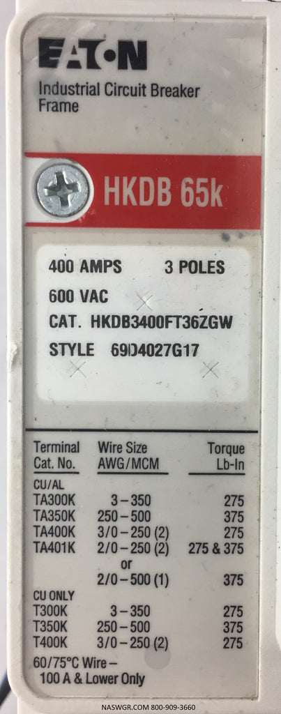 Eaton HKDB3400FT36ZGW Molded Case Circuit Breaker - 400 Amp — North ...