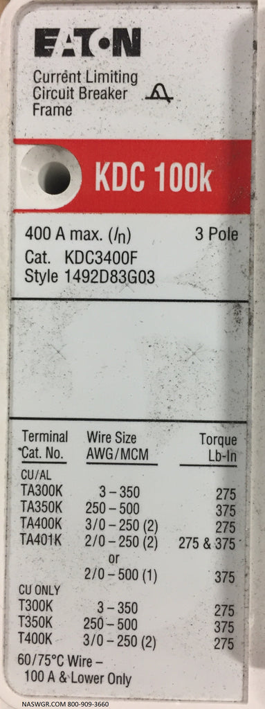 Eaton KDC3400F Molded Case Circuit Breaker ~ 400 Amp - Unused Surplus ...