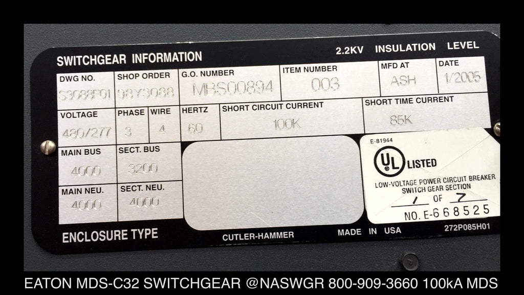 Eaton / Cutler Hammer Magnum MDSC32 Switchgear — North American ...