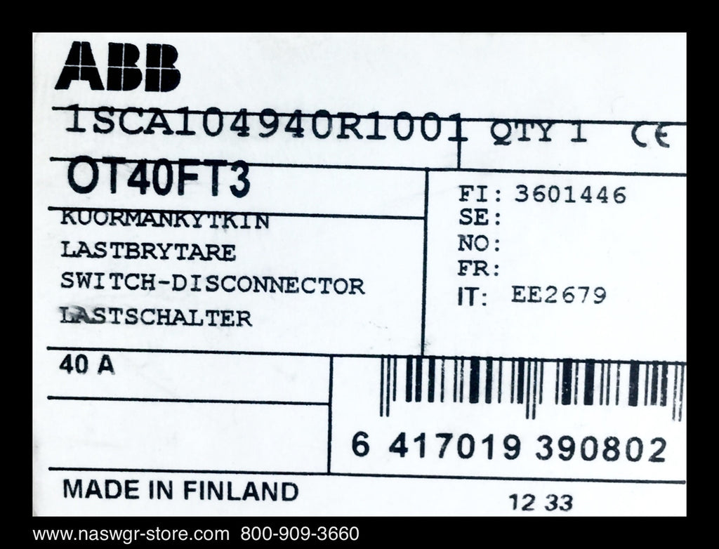 OT40FT3 ~ ABB OT40FT3 Switch Disconnector ~ Unused Surplus — North ...