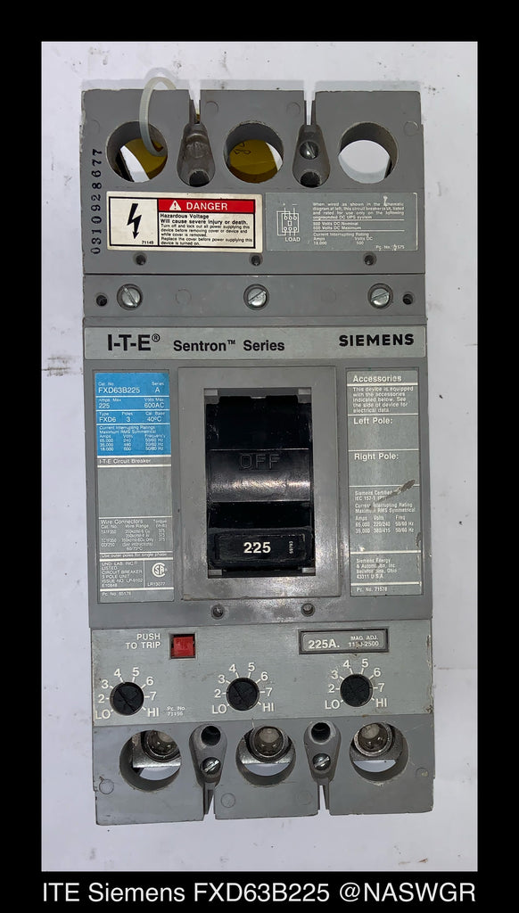 ITE Siemens FXD63B225 Molded Case Circuit Breaker - 225 Amp — North ...