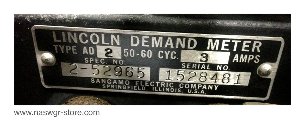 AD-2 , Lincoln Demand Meter Type: AD-2 , 50/60 Cycle , 3 Amps , PN: AD ...