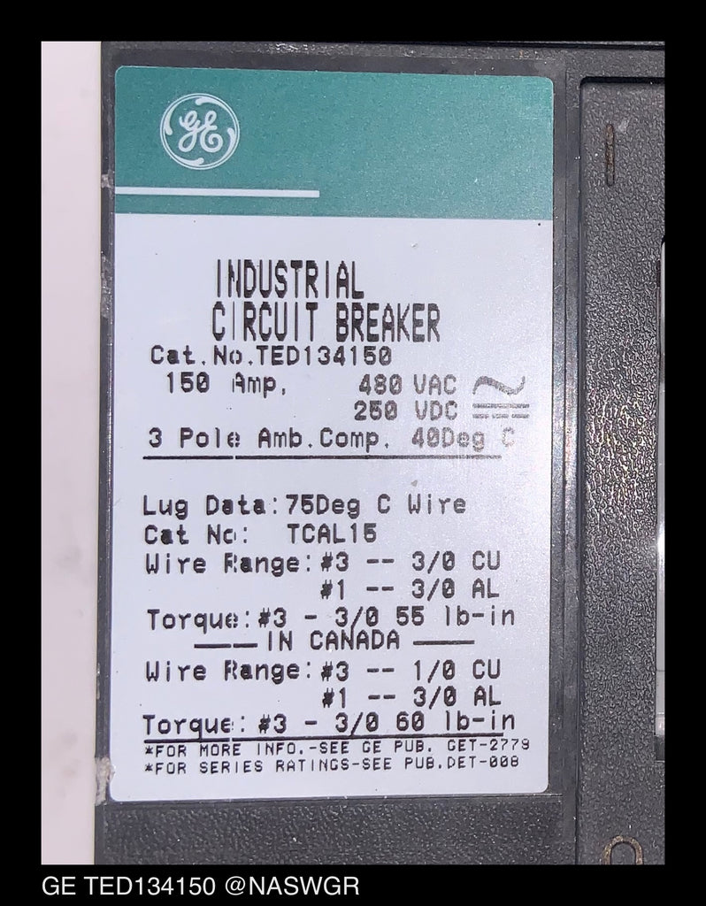 General Electric TED134150 Molded Case Circuit Breaker - 150 Amp ...