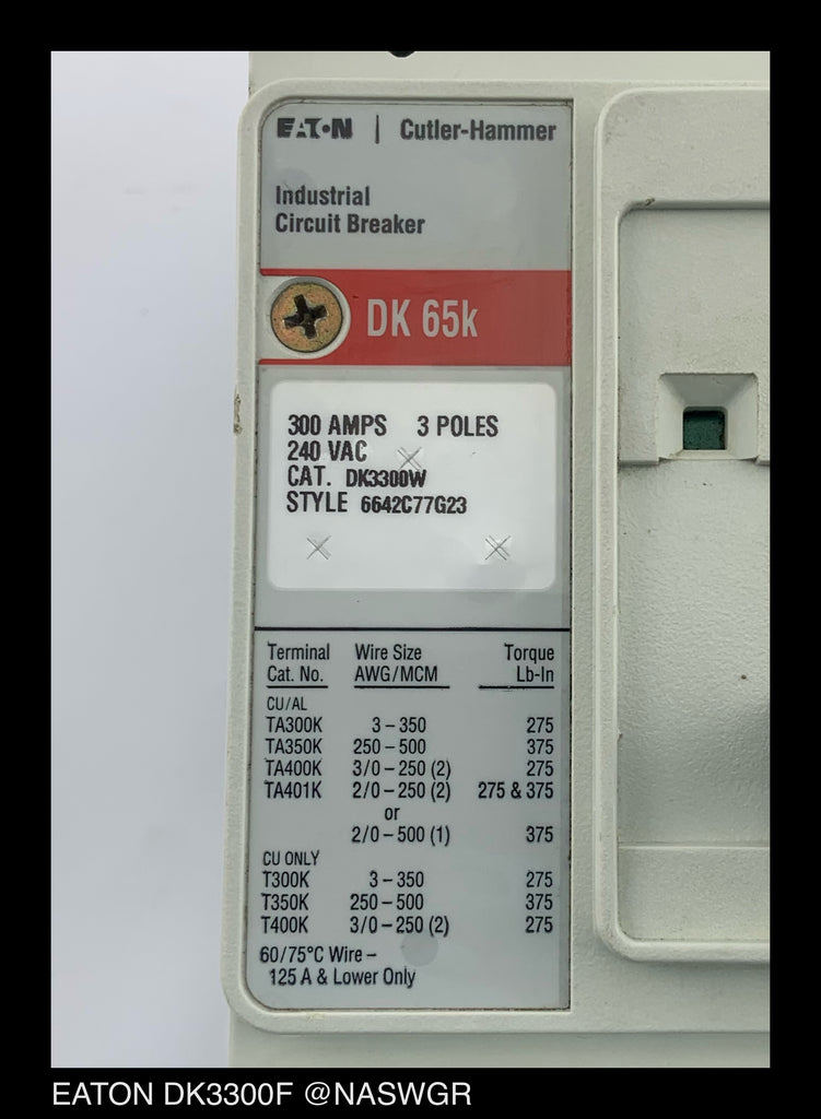 EATON Cutler-Hammer DK3300W Circuit Breaker ~ 300 Amp Trip — North ...