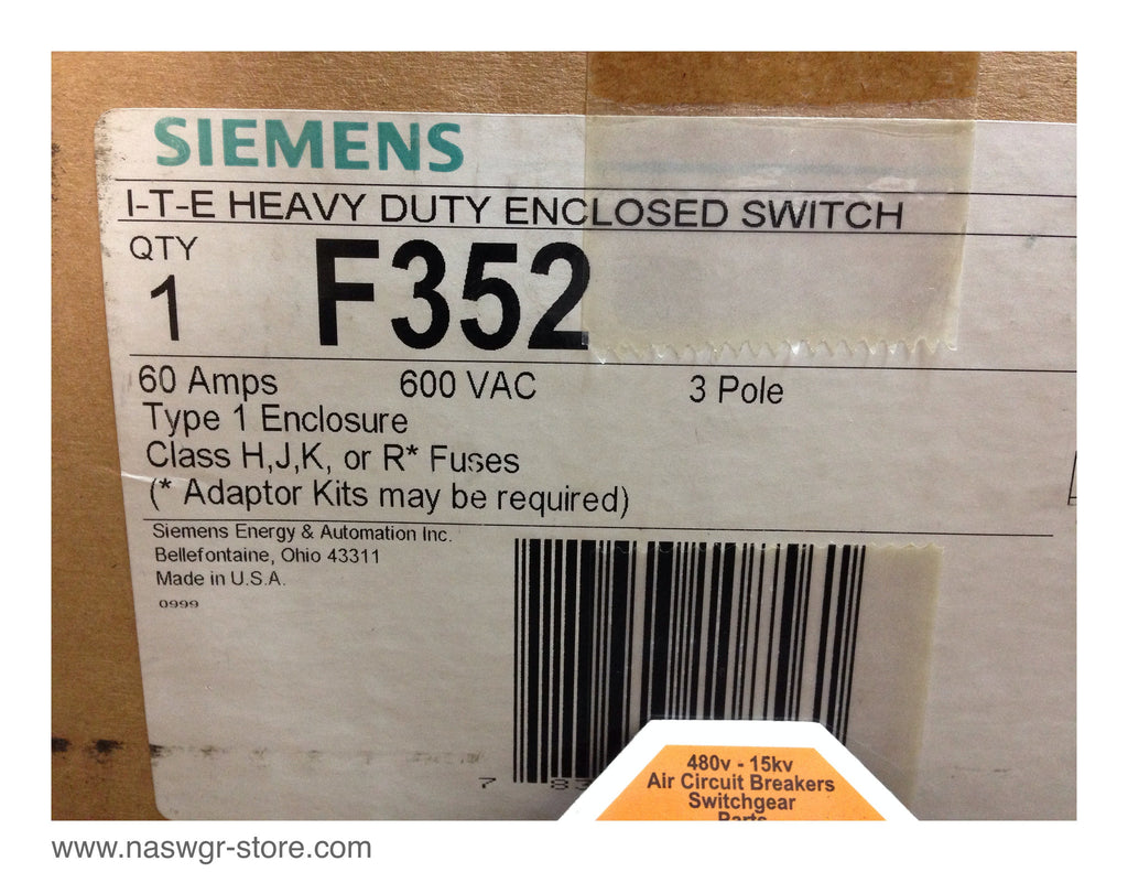 Siemens F352 Heavy Duty Enclosed Switch - 60 Amp — North American ...