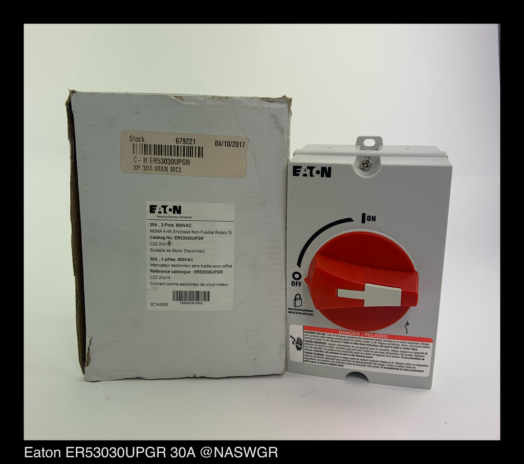 Eaton ER53030UPGR Enclosed Rotary Disconnect Switch - 30 Amp - Unused ...
