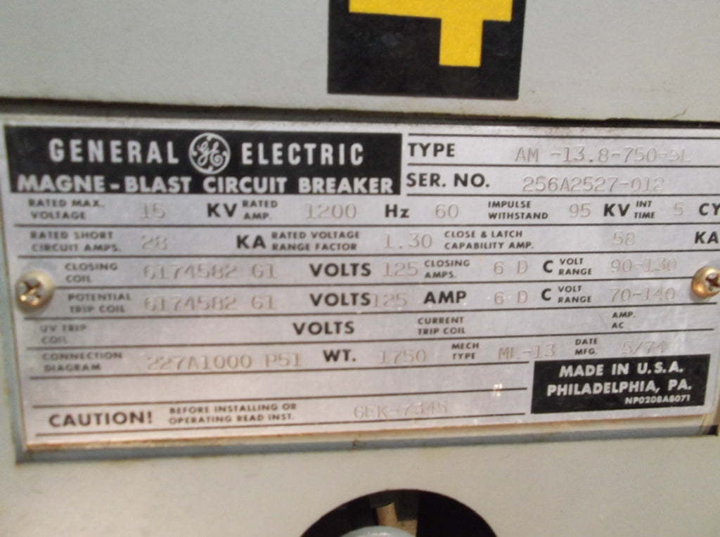 AM13.8-750-5L General Electric Magne-blast Circuit Breaker — North ...