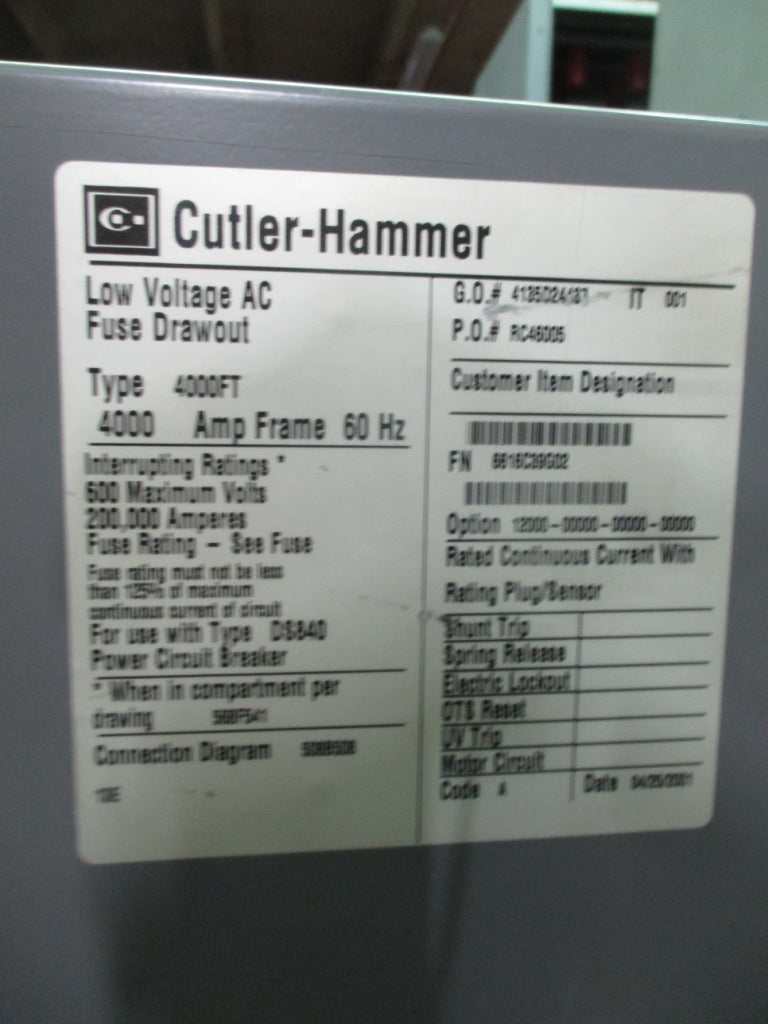 4000FT Cutler Hammer Low Voltage AC Fuse Drawout — North American ...
