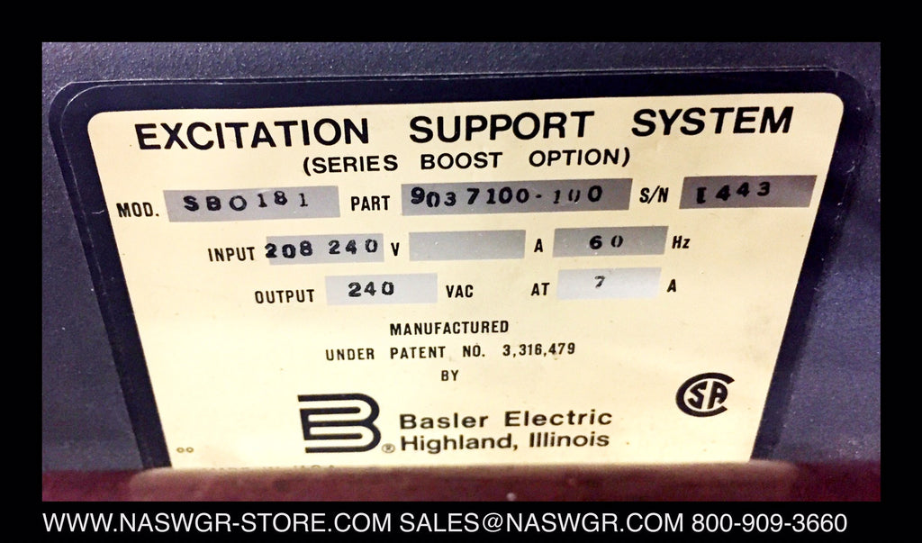 9037100-100 ~ Basler Electric Excitation Support System SBO181 ~ Basle ...