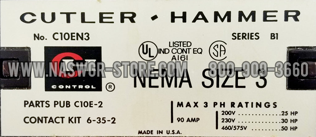 Cutler Hammer C10EN3 Nema Size 3 Contactor — North American Switchgear ...