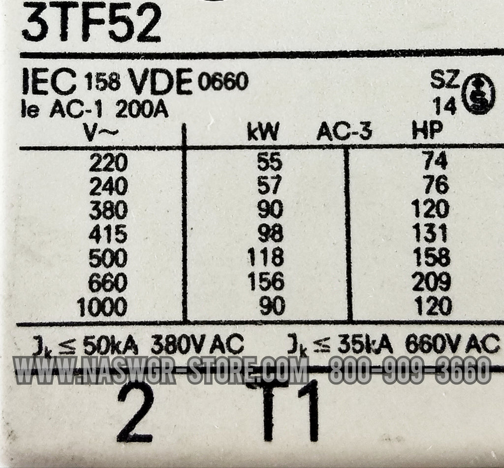 Siemens 3TF52 Contactor — North American Switchgear Store