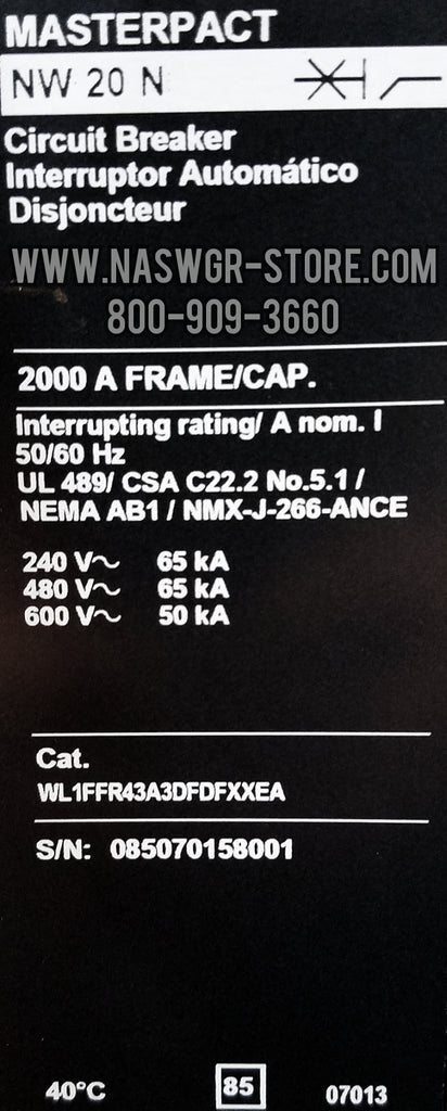 Sqaure D MasterPact NW20N Circuit Breaker ~ 2000 Amp — North American ...